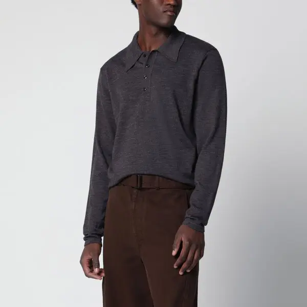 LEMAIRE Grey Long-sleeve Wool Polo Shirt
