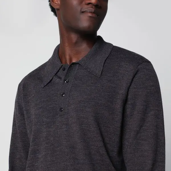 LEMAIRE Grey Long-sleeve Wool Polo Shirt
