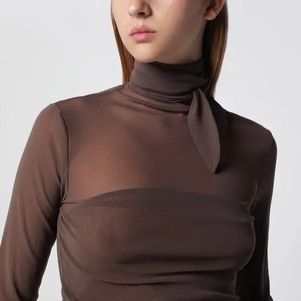 LEMAIRE Cocoa Ballerina Jersey Top With Scarf - Brown