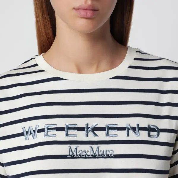 Max Mara Striped Cotton Jersey T-shirt With Embroidered Logo