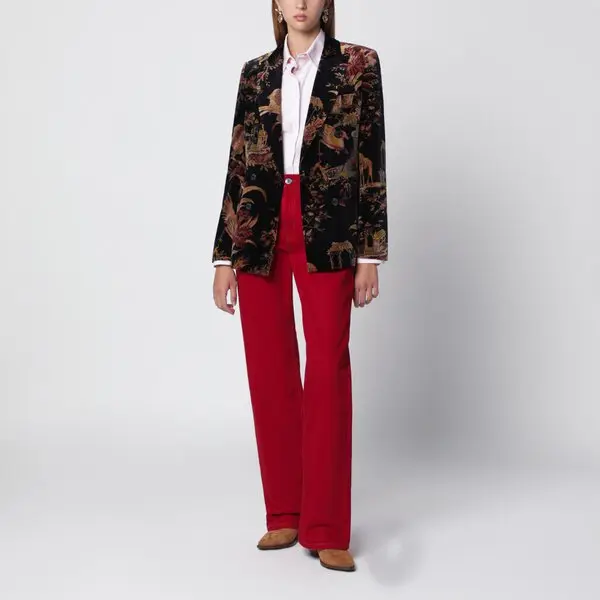 Etro Printed Double-breasted Velvet Jacket