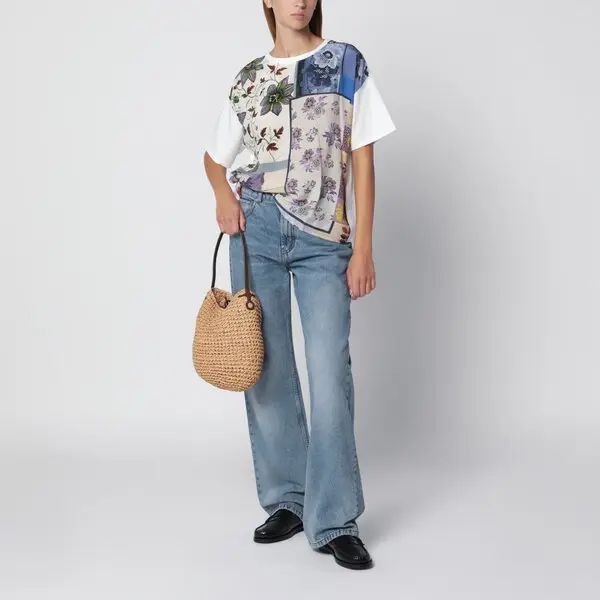 Max Mara T-shirt In Printed Silk And Stretch Cotton Jersey