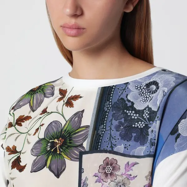 Max Mara T-shirt In Printed Silk And Stretch Cotton Jersey