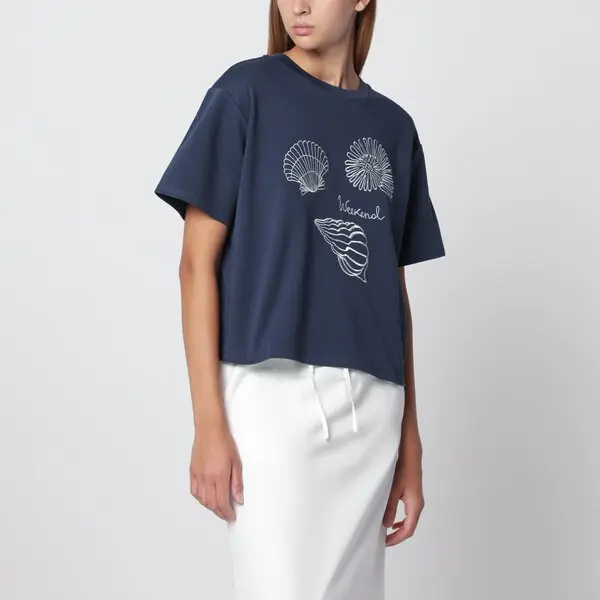 Max Mara Cotton Jersey T-shirt With Embroidery - Blue