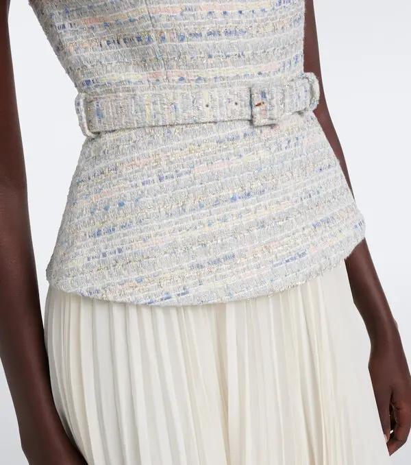 SELF-PORTRAIT Belted Boucle And Chiffon Midi Dress