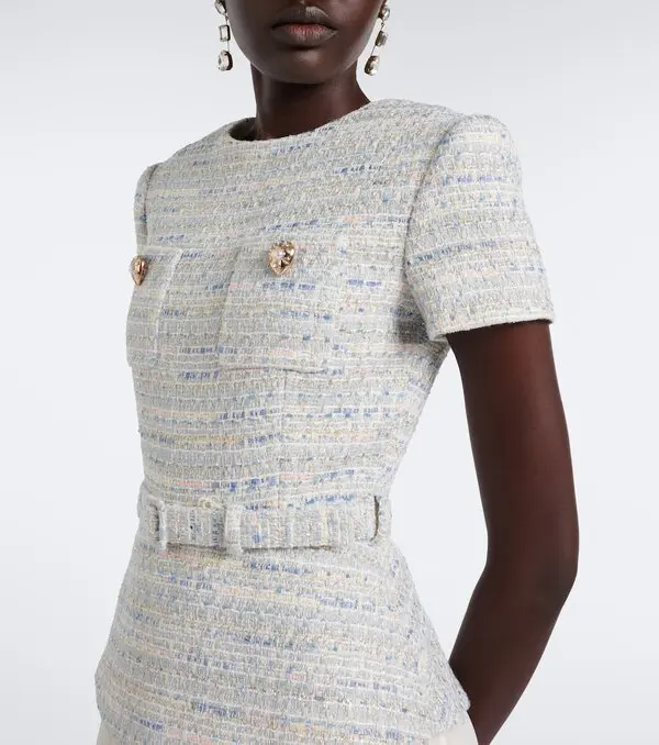 SELF-PORTRAIT Belted Boucle And Chiffon Midi Dress