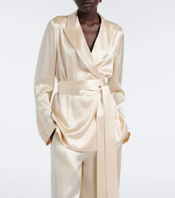 JOSEPH Archer Belted Silk Satin Jacket