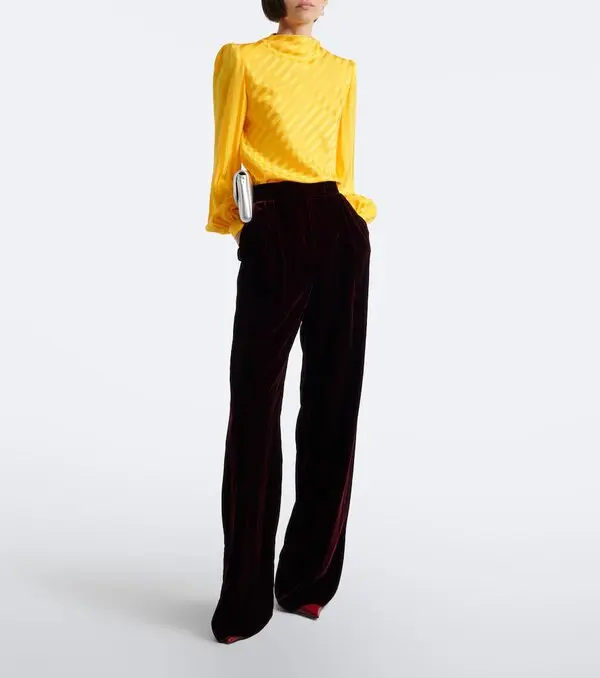 Valentino Garavani Vlogo Striped Silk Jacquard Blouse