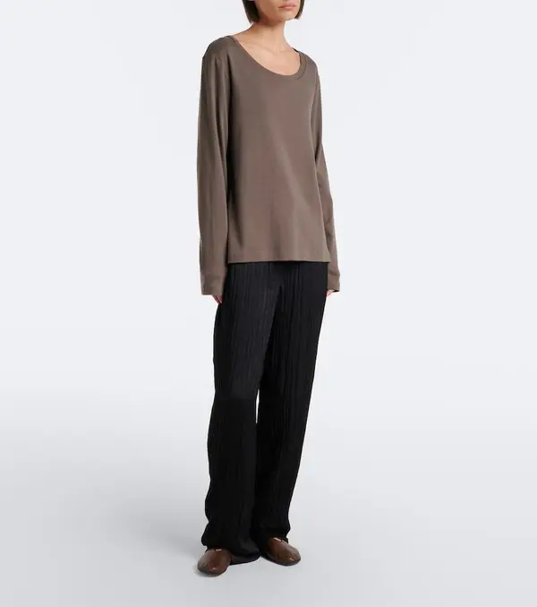 THE ROW Stella Shearling-trimmed Leather Ballet Flats