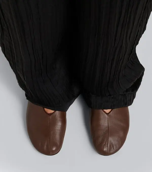 THE ROW Stella Shearling-trimmed Leather Ballet Flats