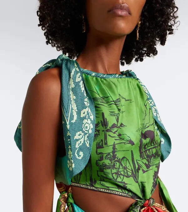 ALEMAIS Ace Cutout Printed Silk Midi Dress