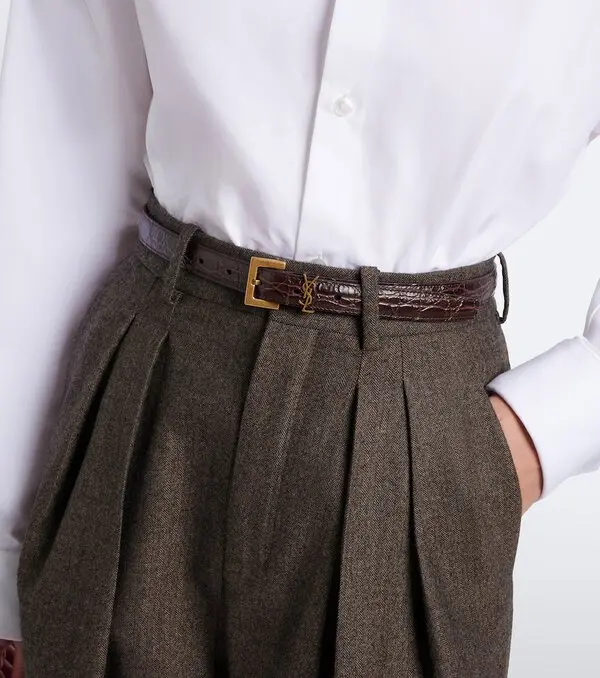 Saint Laurent Cassandre Croc-effect Leather Belt