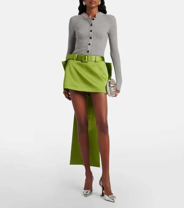 SELF-PORTRAIT Belted Bow-detail Satin Miniskirt