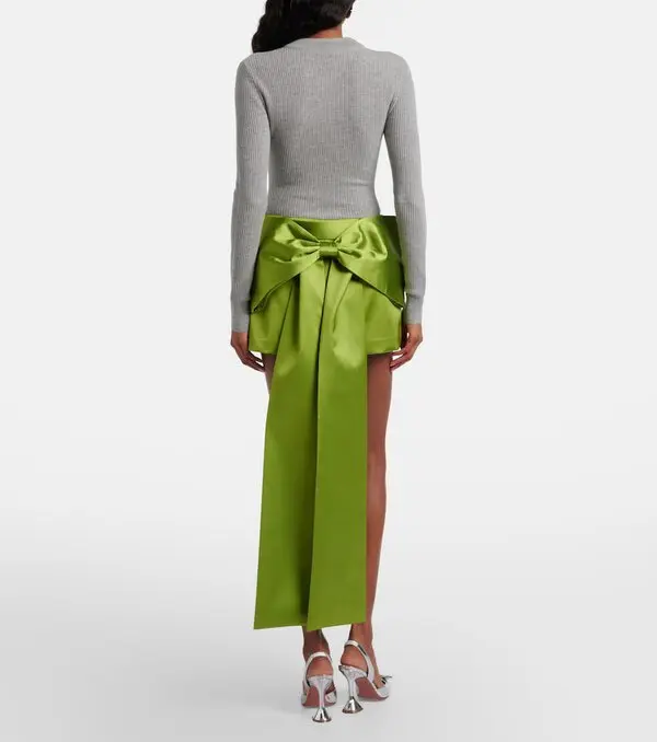 SELF-PORTRAIT Belted Bow-detail Satin Miniskirt