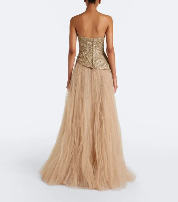 MARMAR HALIM Embroidered Pleated Tulle Gown