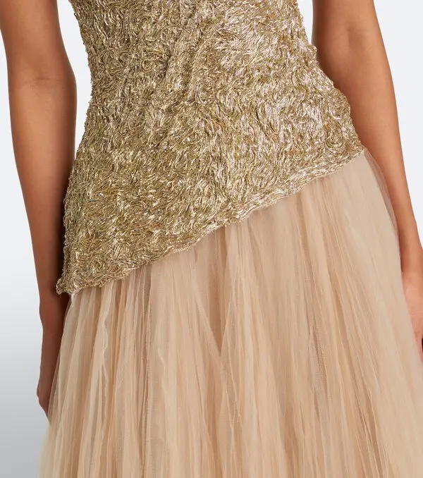 MARMAR HALIM Embroidered Pleated Tulle Gown