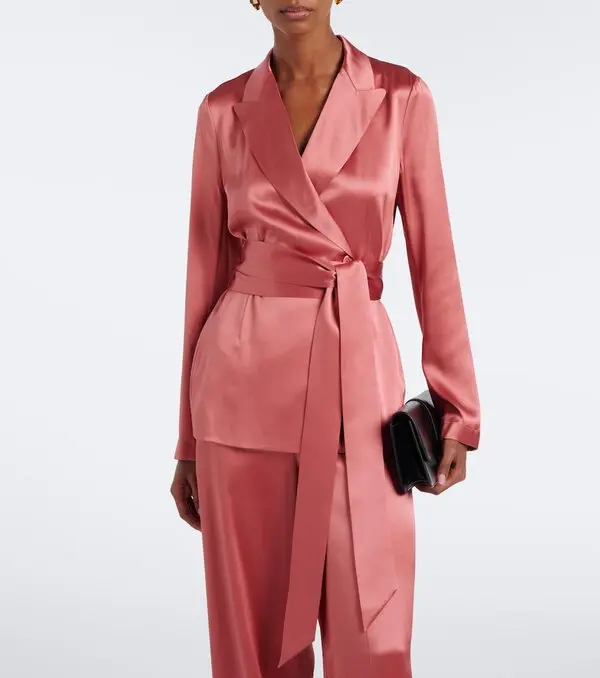JOSEPH Archer Belted Silk Satin Jacket