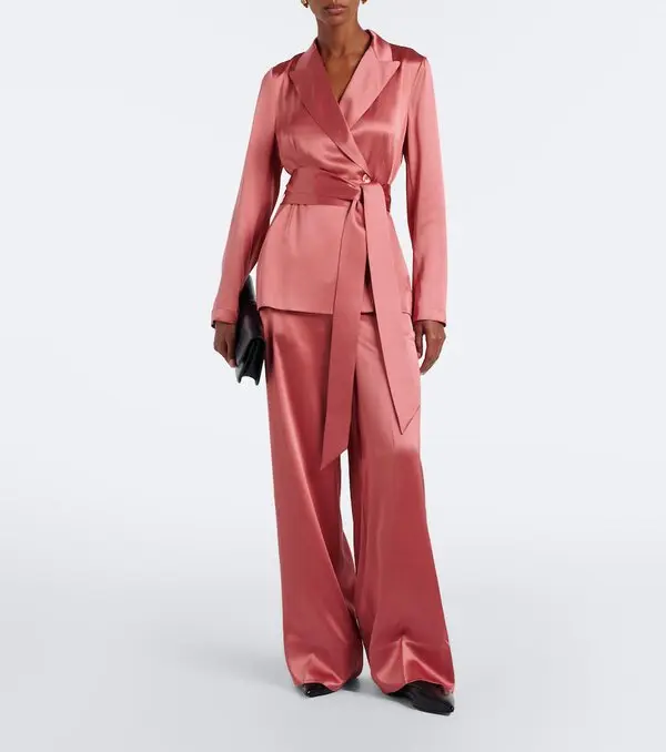JOSEPH Archer Belted Silk Satin Jacket