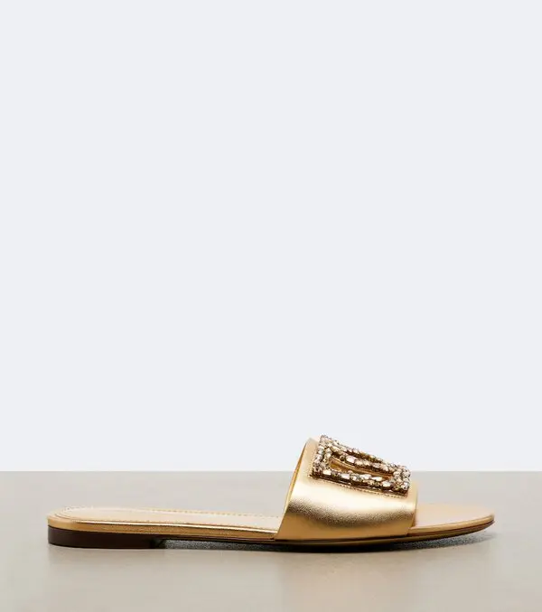 Dolce & Gabbana Dg Embellished Metallic Leather Slides