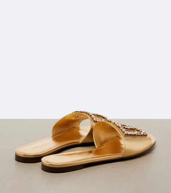 Dolce & Gabbana Dg Embellished Metallic Leather Slides