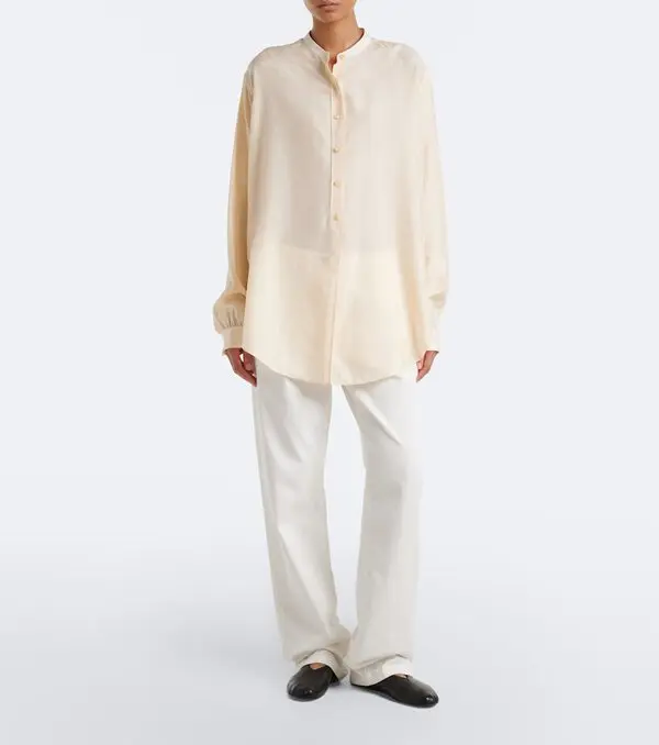 THE ROW Stella Shearling-trimmed Leather Ballet Flats