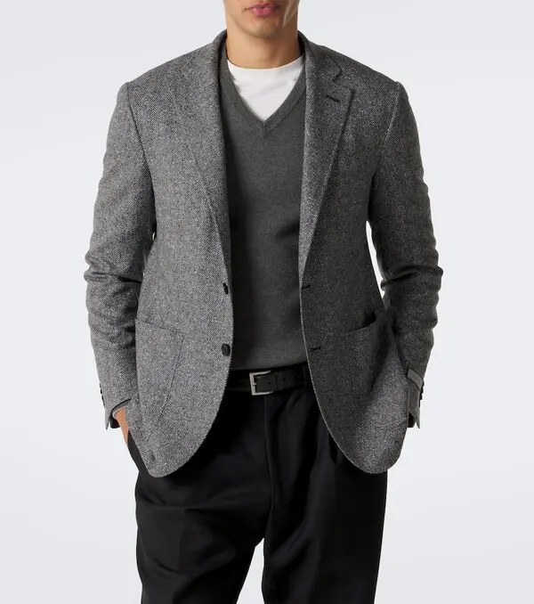 Canali Herringbone Wool And Cashmere Blazer