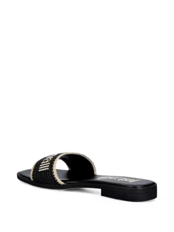 Just Cavalli Logo-embroidered Raffia-effect Flat Sandals