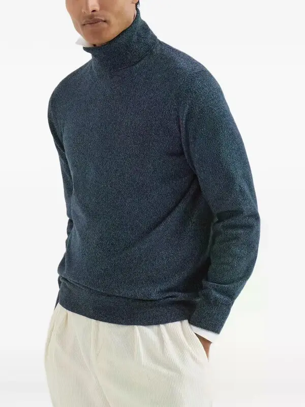 Brunello Cucinelli Mouliné Cashmere Turtleneck Sweater - Blue