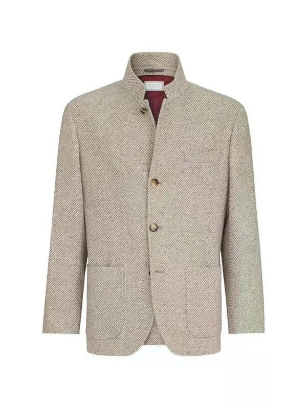 Brunello Cucinelli Cashmere And Silk Diagonal Outerwear Blazer With Patch Pockets