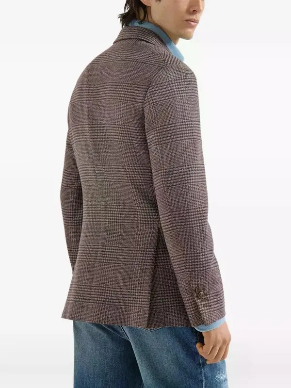 Brunello Cucinelli Comfort Wool And Cashmere Prince Of Wales Flannel Deconstructed Cavallo Blazer - Brown