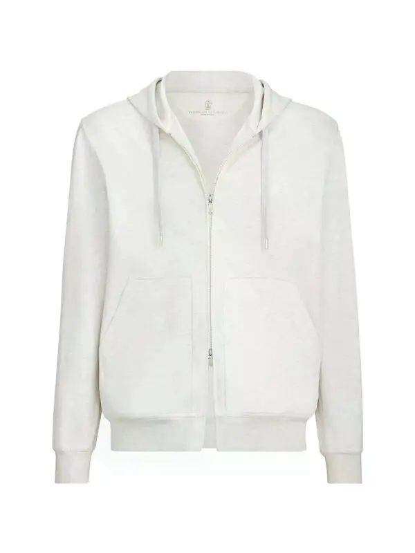 Brunello Cucinelli Techno Cotton French Terry Double Cloth Hooded Sweatshirt With Zipper - Grey