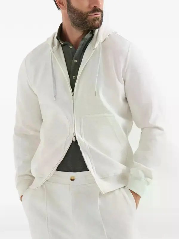 Brunello Cucinelli Techno Cotton French Terry Double Cloth Hooded Sweatshirt With Zipper - Grey