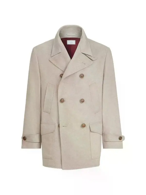 Brunello Cucinelli Cashmere Chevron Flannel Pea Coat