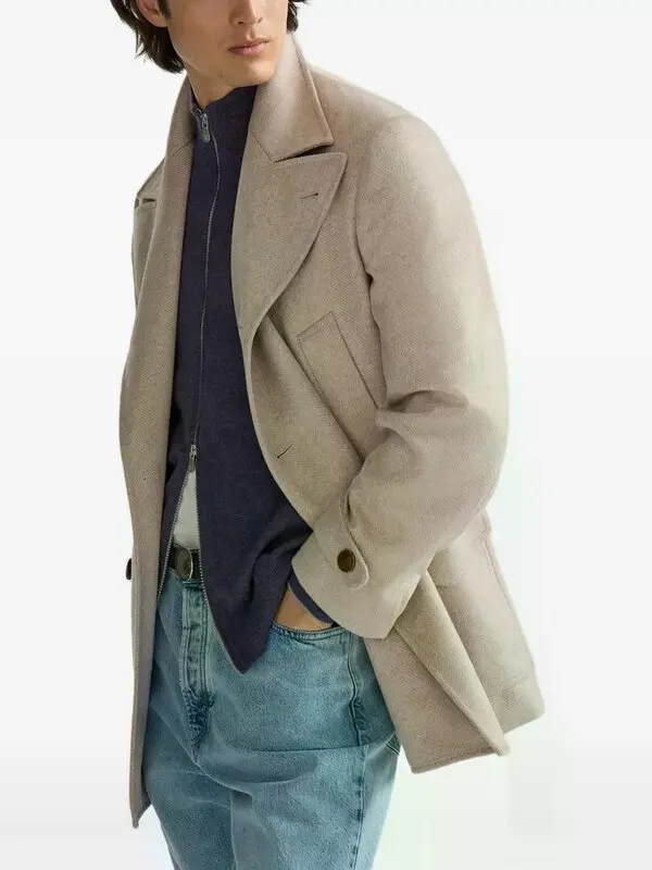 Brunello Cucinelli Cashmere Chevron Flannel Pea Coat