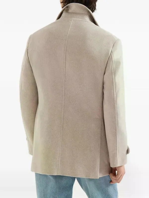 Brunello Cucinelli Cashmere Chevron Flannel Pea Coat