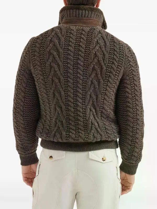 Brunello Cucinelli Suede Shearling And Cashmere Knit Bomber Jacket With Thermore® Padding