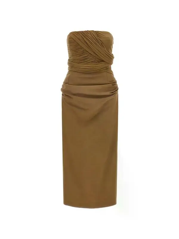 Magda Butrym Draped Strapless Midi Dress - Brown