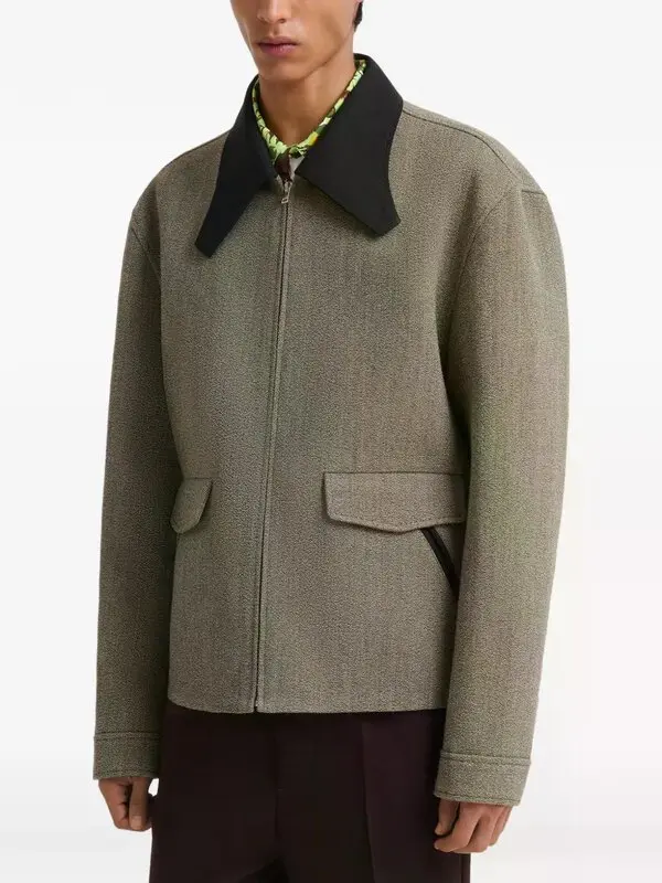 Marni Taupe Tweed Jacket With Sculptural Collar