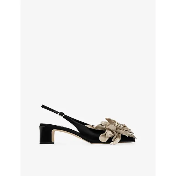 JIMMY CHOO Eyla 45 Slingback Satin Heeled Courts - Black/bone