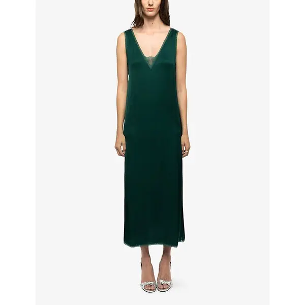 Zadig&Voltaire Renzo V-neck Satin Maxi Dress - Rain Forest