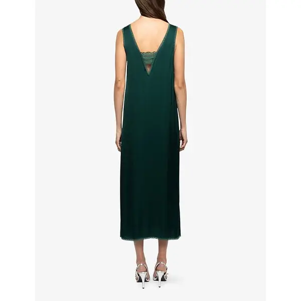 Zadig&Voltaire Renzo V-neck Satin Maxi Dress - Rain Forest