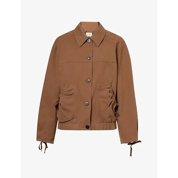 DEIJI STUDIOS Ruched-detail Cropped Cotton Jacket - Brown