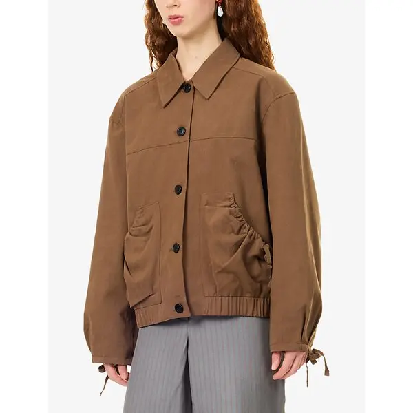 DEIJI STUDIOS Ruched-detail Cropped Cotton Jacket