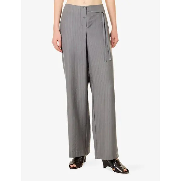 DEIJI STUDIOS Boxer Pant Wide-leg Wool Trousers - Grey Stripe