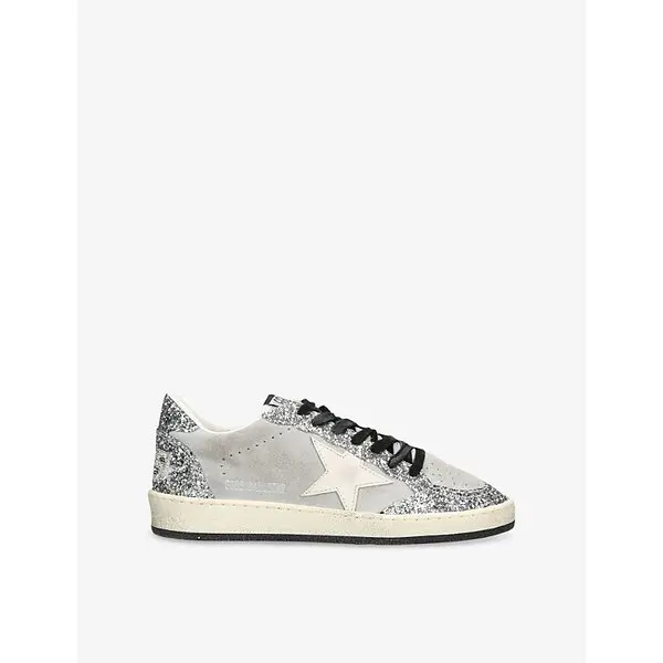 GOLDEN GOOSE Ballstar 60379 Glitter And Suede Trainers - Silver Com