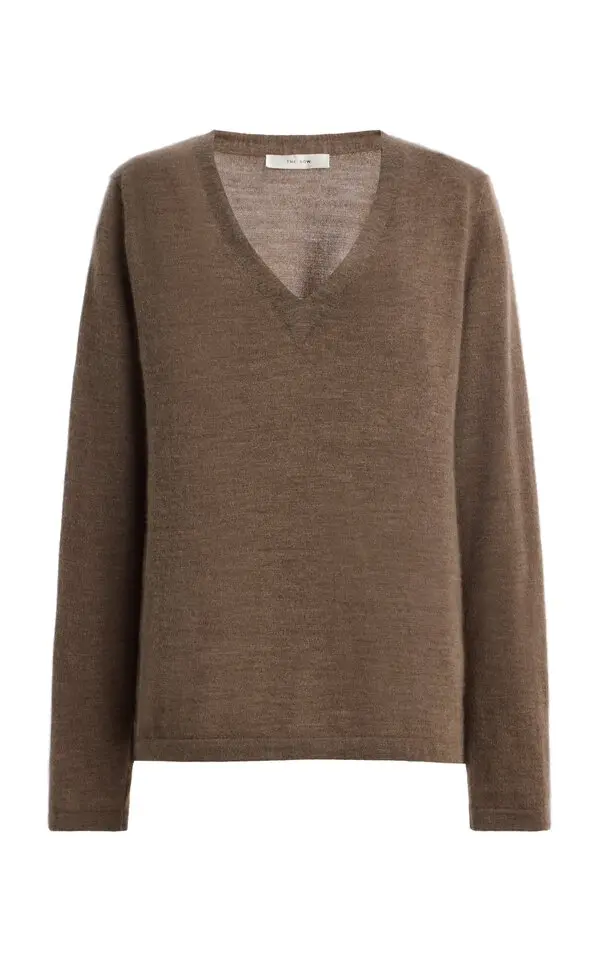THE ROW Poesis Cashmere V-neck Top - Grey