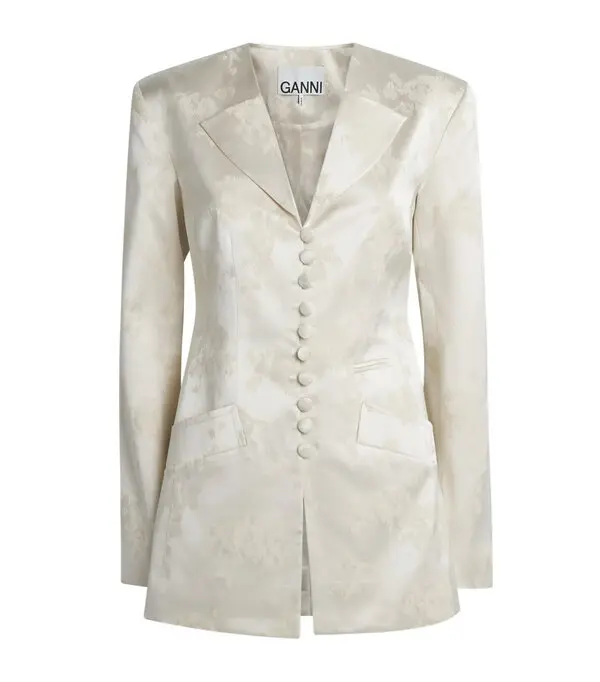 GANNI Satin Floral Blazer - Ivory