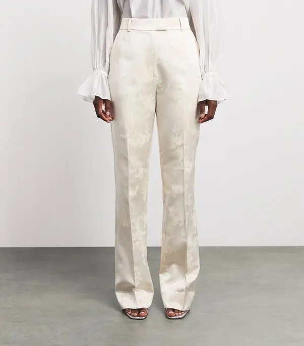 GANNI Satin Floral Tailored Trousers - Ivory