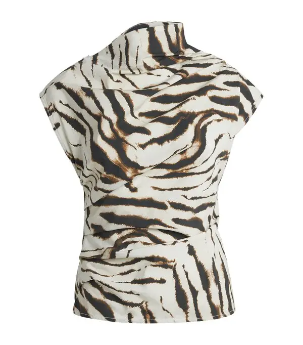 GANNI Stretch-cotton Zebra Sleeveless Blouse