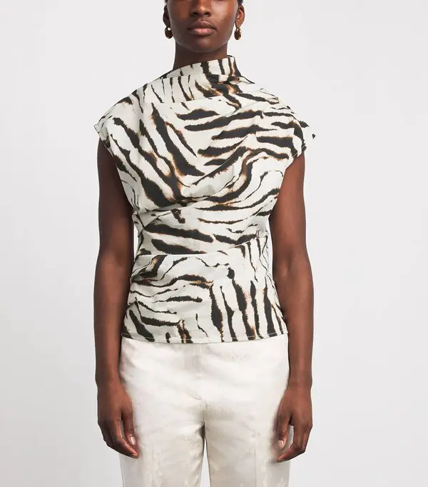 GANNI Stretch-cotton Zebra Sleeveless Blouse